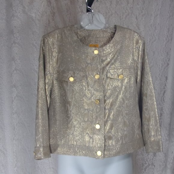 Ruby Rd. | Jackets & Coats | Ruby Rd Jacket Beige Gold Metallic Design ...